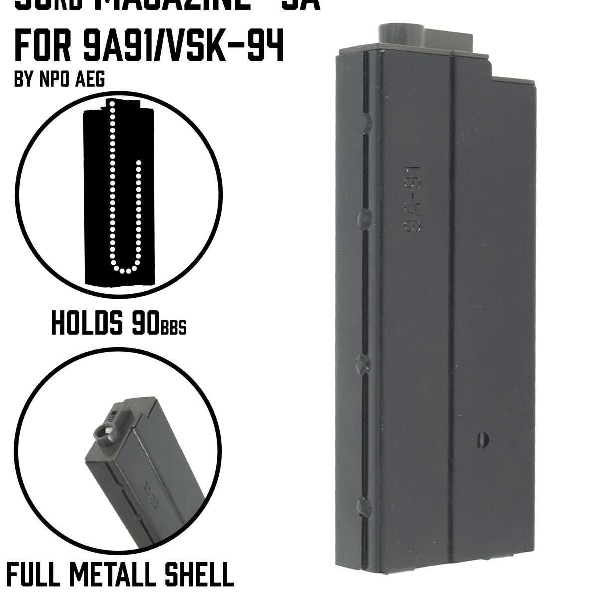 Airsoft 90rd Magazine 9a for 9a91/Vsk-94 AEG | Grey-shop